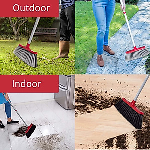 Heavy-Duty Broom Upgraded Double-Side Bristles Wide Angle Outdoor Brooms, 50.78” Adjustable Long Handle, Great for Garden Patio Kitchen Toilet Hair Sweeper