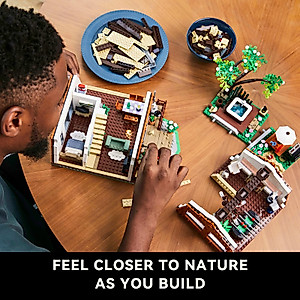 BRICKKK PANTASY Wood-Cabin Building Set, Cabin House Building Bricks Set, Buildable Architecture with Outdoor Pool and BBQ Model Building Kit, Construction Building Set for Adults and Teen