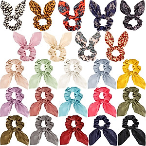 24 Pieces Hair Scrunchies Soft Scarves Scrunchies Elastic Hair Bands Bow Hair Ties Rabbit Ears Scrunchy Ponytail Holder Hair Accessories for Women Girls (Style A)