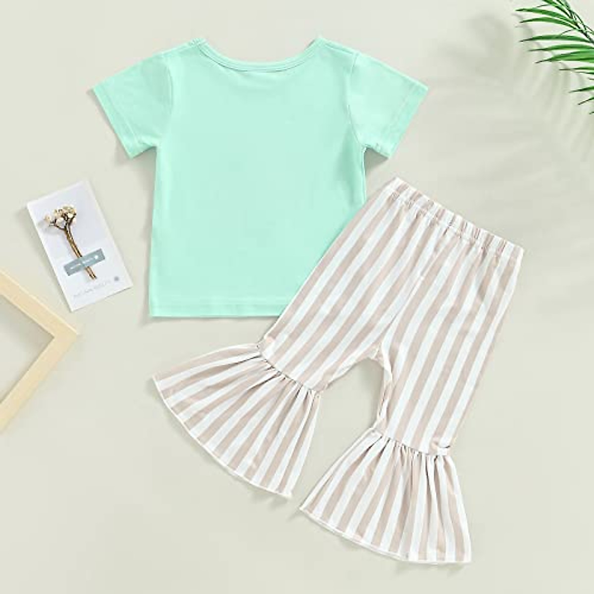 Toddler Western Baby Clothes Girl Short Sleeve t-Shirt top Ruffle Bell Bottoms Flare Pants Kids Summer Clothing (Green,12-18 Months)