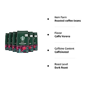 Starbucks Caffè Verona Dark Roast Whole Bean Coffee, 12-Ounce Bag (Pack of 6)