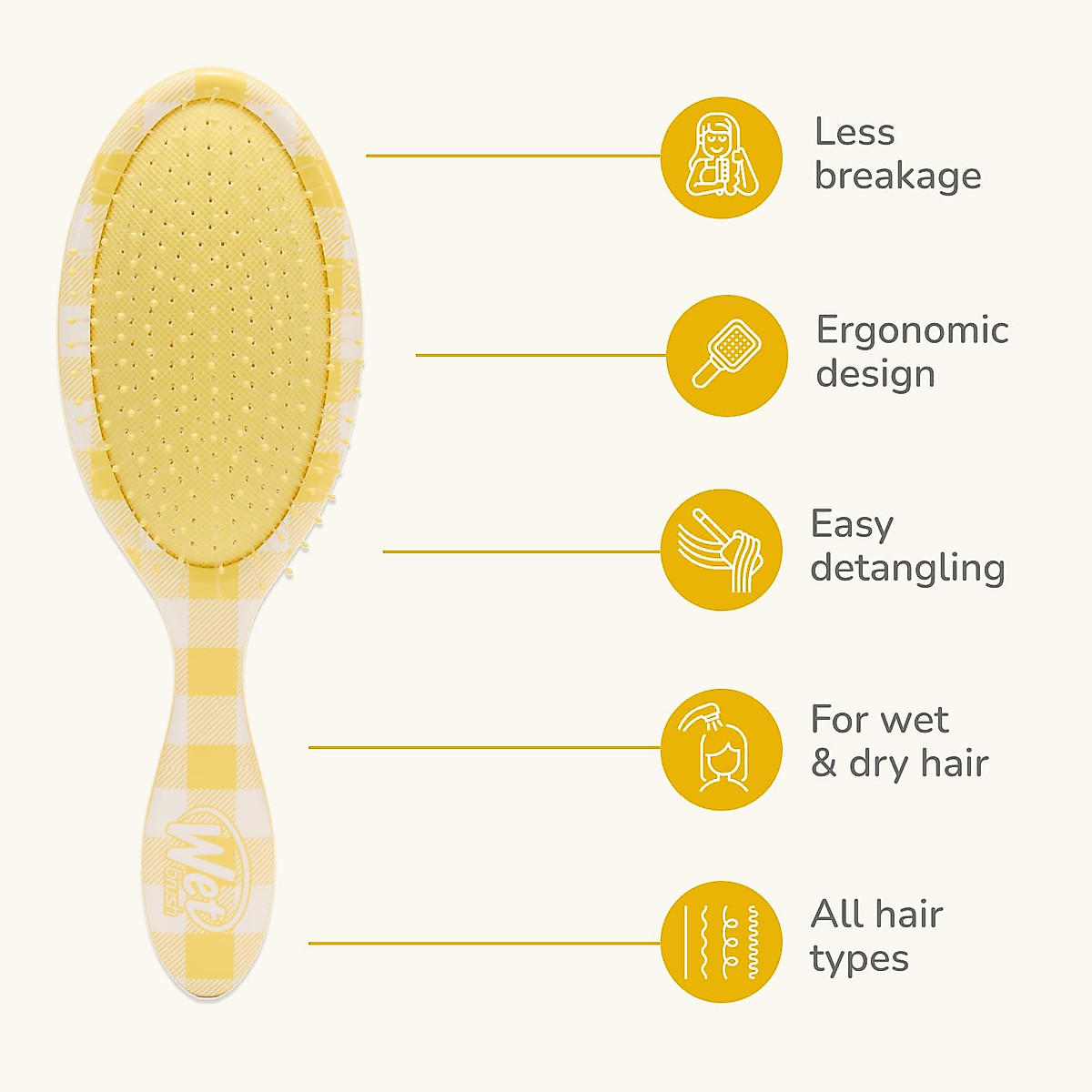 Wet Brush Original Detangler Hair Brush, Golden Gingham (Coastal Charm), Ultra-Soft IntelliFlex Bristles, Detangling Bristles Glide Through Tangles (Wet Dry & Damaged Hair), Women & Men