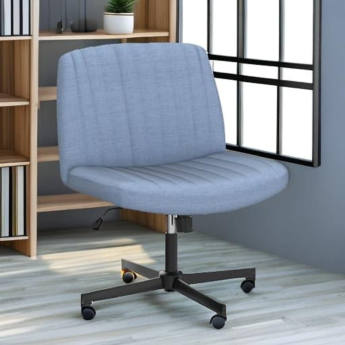 Sweetcrispy Office Chair No Wheels - Armless Desk Chair No Wheels Cross Legged Office Chair Wide Swivel Home Office Desk Chairs