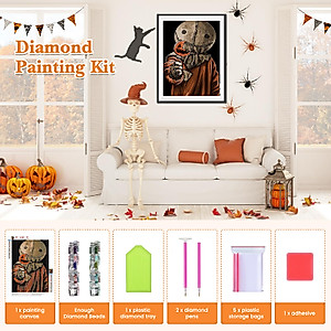 RICUVED Diamond Art, Halloween Diamond Art Kits for Adults Full Round Drill, DIY 5D Horror Movie Diamond Dots Painting Arts and Crafts Gift Home Wall Decor 12x16Inch