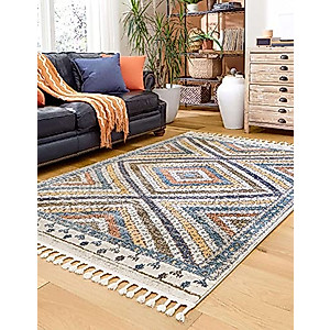 Unique Loom Aramis Collection Area Rug - Rio (Rectangular 7' 10" x 11' 0", Blue/ Ivory)