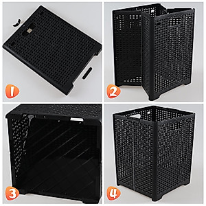 EudokkyNA 2-pack 42 Liters Collapsible Laundry Baskets, Plastic Foldable Hamper Baskets (Black)