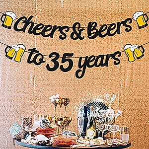 35th Birthday Decorations Cheers to 35 Years 35s Birthday Banner for Men Women 35th Birthday Black Glitter Backdrop Wedding Anniversary Party Supplies Decorations Pre Strung