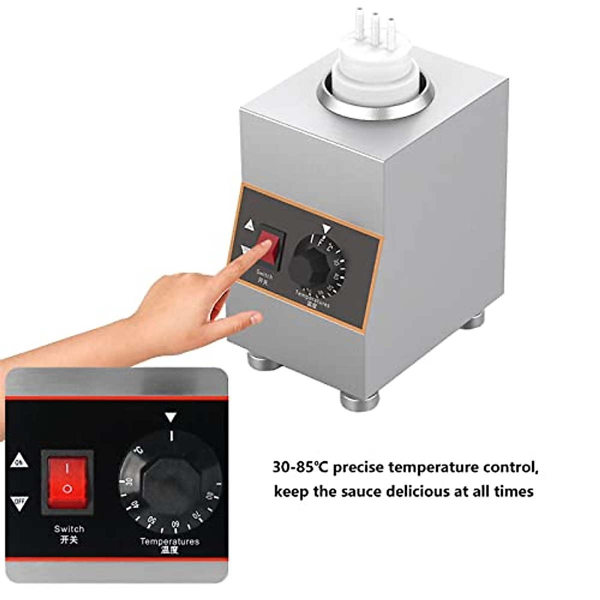 Commercial Food Sauce Warmer, 30~85℃ Temp Adjustable Cheese Warmer with 650ml Sauce Bottle, Electric Chocolate Jam Warmer for Hot Fudge Cheese Caramel