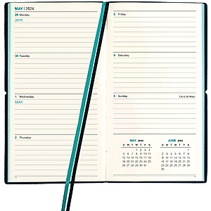 2024 Planner/Pocket Calendar 4"x7": 14 Months (Nov 2023 - Dec 2024) Weekly, Monthly Calendars, Leather Material, Elastic Closure, Decorative Stitching, Page Finder Ribbons and Notes Pages (Blue/Black)