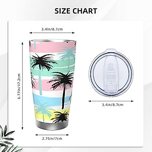 AYCZN Hawaii Palm Tree 20 OZ Tumbler Stainless Steel Travel Coffee Mug, Colorful Jungle Insulated Water Bottle with Lid and Straws Leakproof Thermal Cup