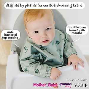 Bubba Bear Baby Bib with Sleeves, Long Sleeve Toddler Feeding Apron Bibs for Eating & Lead Weaning, Mess Proof Full Sleeved