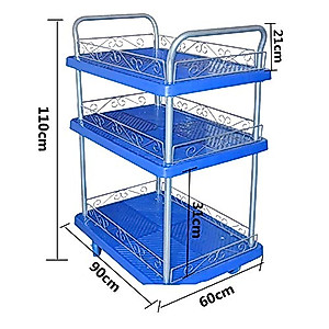 Portable Folding Handcart Double-Layer Trolley Three-Layer Flatbed Double Handrail with Guardrail Large Trolley Bearing Capacity About 600 Kg Multi Function Folding Handcart