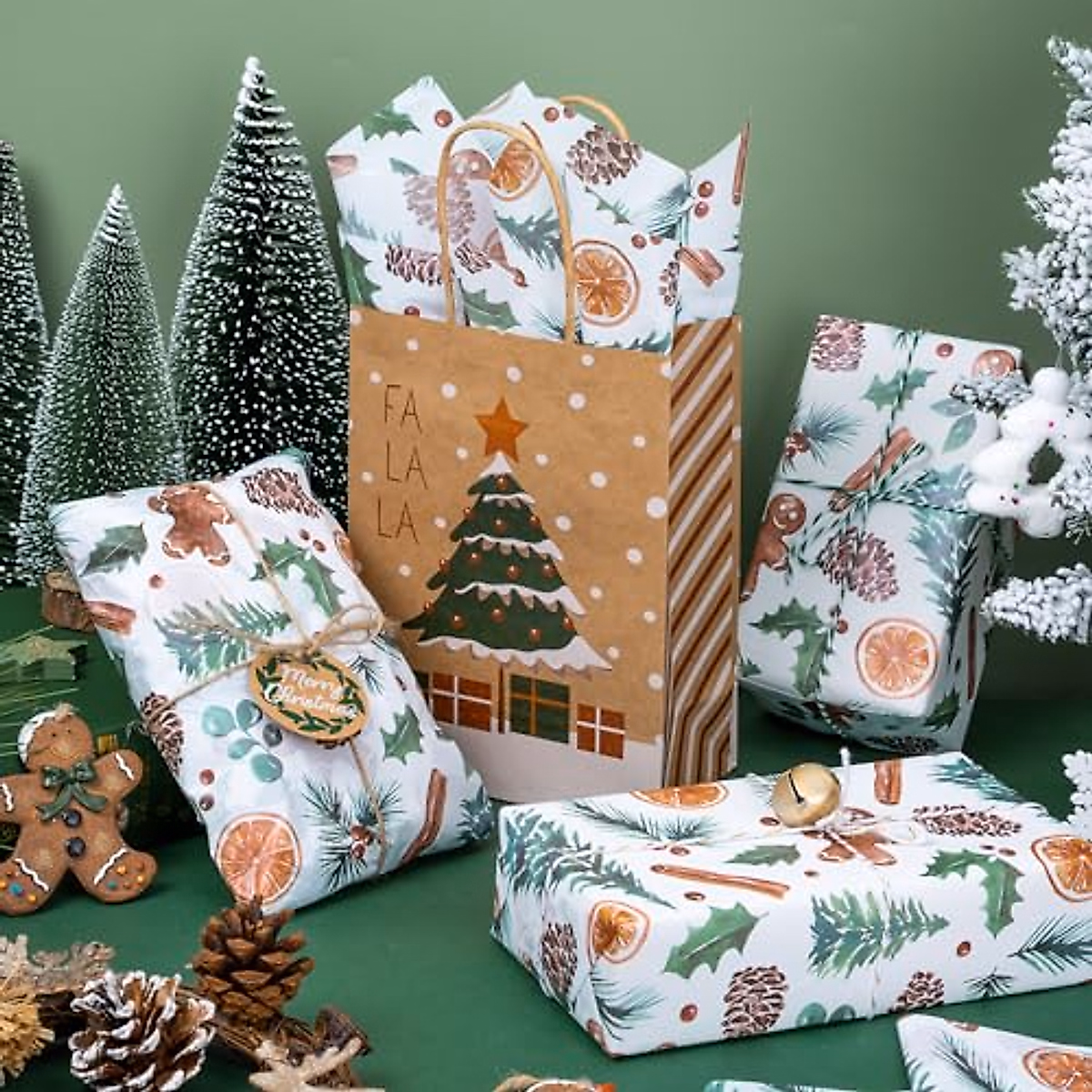 RUSPEPA Christmas Wrapping Tissue Paper - Gingerbread Man Design Tissue Paper Bulk for Gift Wrap, Christmas, Baby Shower, Art Crafts, Birthday, Wedding and More - 13.7X 19.7 inches - 60 Sheets