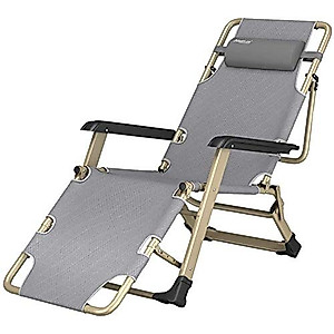 SikrEa Office Desk Chair Recliner Outdoor Garden Foldable Home Office Chair Lounger with Headrest, Deck Chairs Loungers for 550 Lb Capacity of Beach Camping - Gray