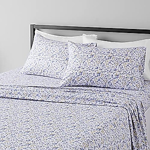 Amazon Basics Lightweight Super Soft Easy Care Microfiber Bed Sheet Set with 14" Deep Pockets - Full, Blue Floral