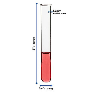 EISCO 48PK Test Tubes, 15ml - Borosilicate 3.3 Glass - 1.2mm Thick Walls, Beaded Rim - Superior Heat & Chemical Durability - 5.25" Tall, 0.6" Diameter