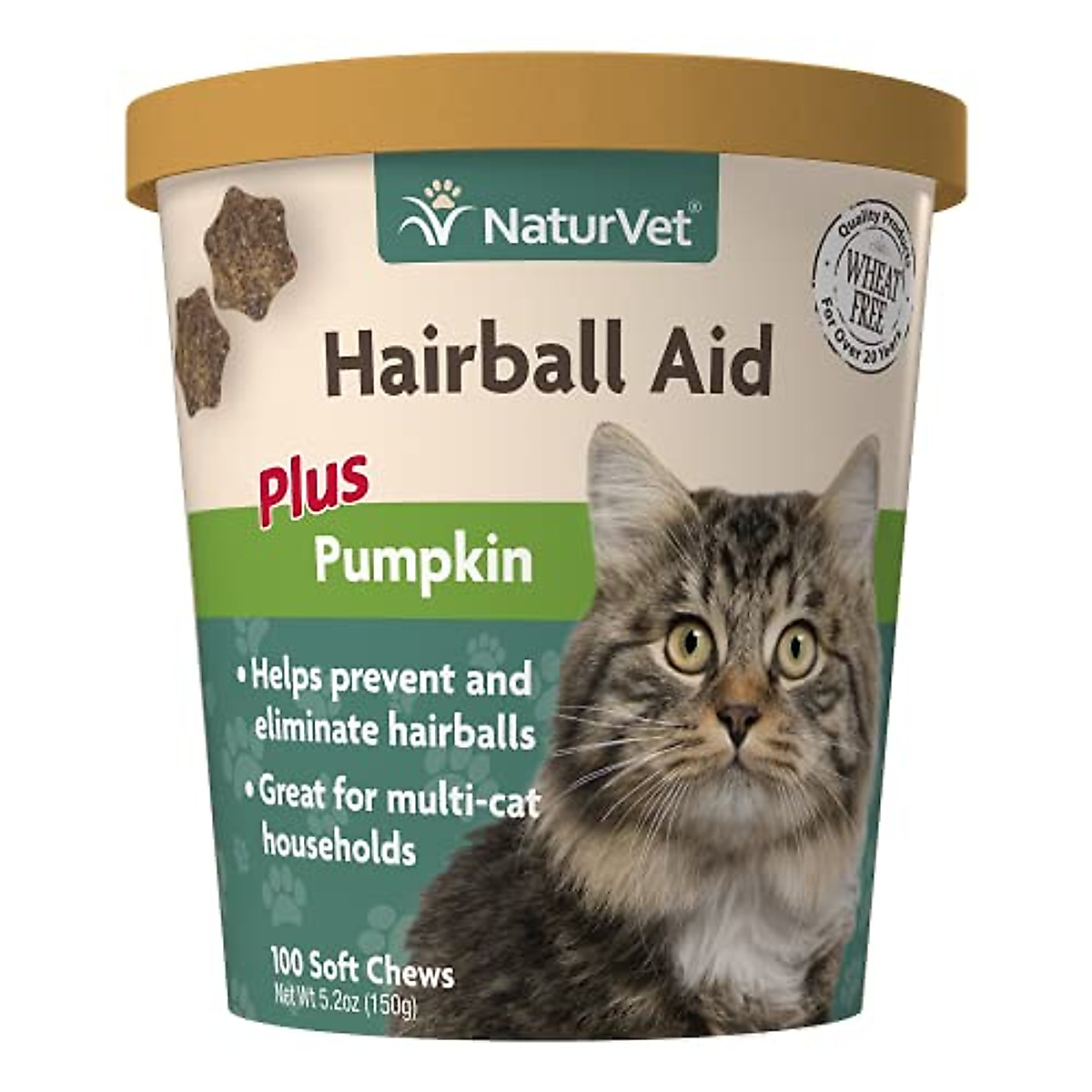 NaturVet – Hairball Aid Supplement for Cats - Plus Pumpkin – Helps Eliminate & Prevent Hairballs – 100 Soft Chews