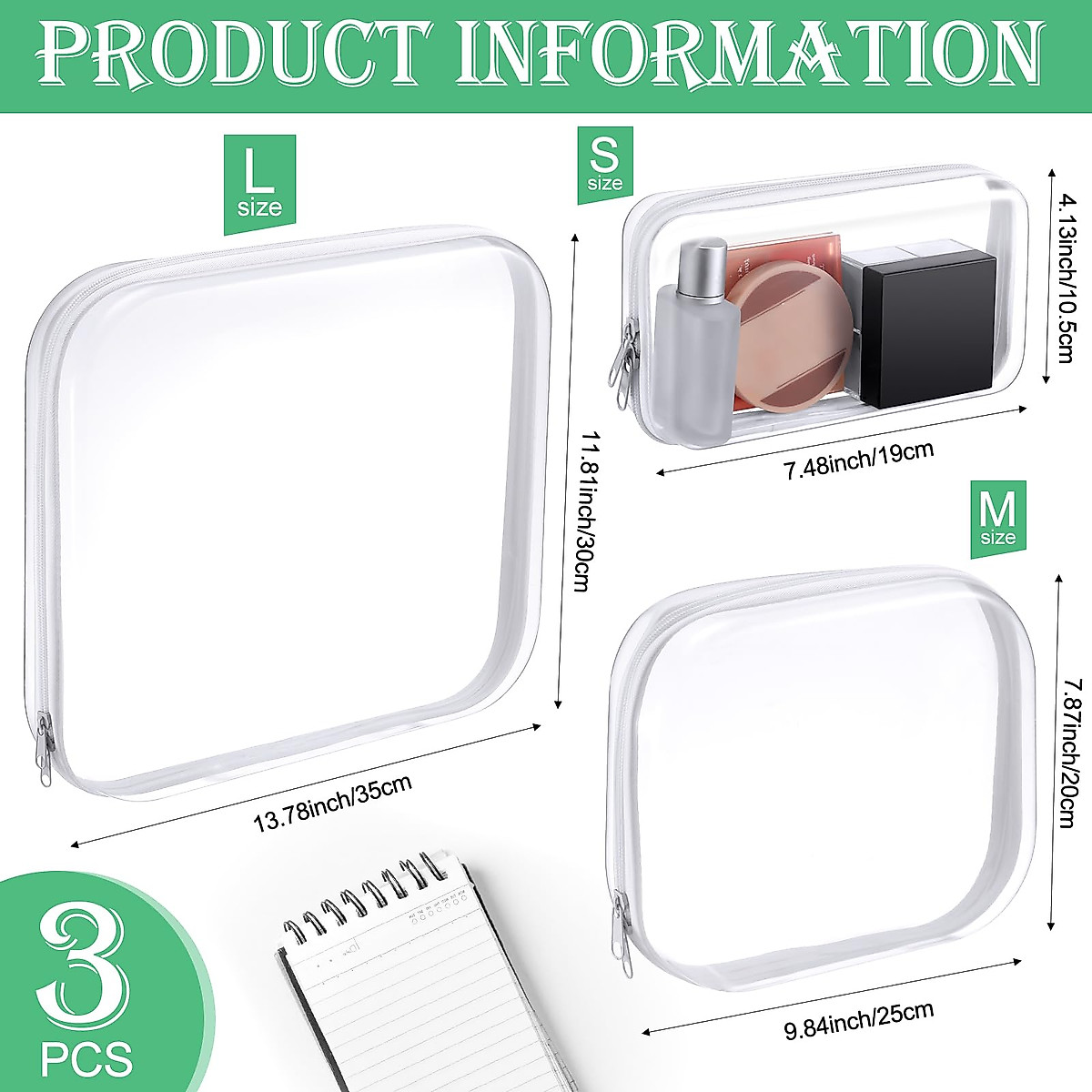 Yeyeplum 3 Pcs Zippered Hard Pouch Clear Storage Bins Stackable Capacity Hard Plastic Zipper Case PVC Travel Bag Toy Bins Clothes Storage Organizer Clear Cosmetics Bag Portable Durable Toiletry Bag