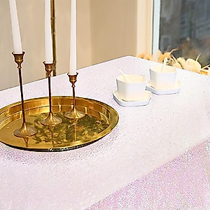 FYLEDAEE Iridescent White Sequin Tablecloth Rectangular 50X80 inch Spark Glitter Shimmer Tablec Cover for Wedding Baby Shower Birthday Dinners Dessert Flower Candy Cake Party Decoration