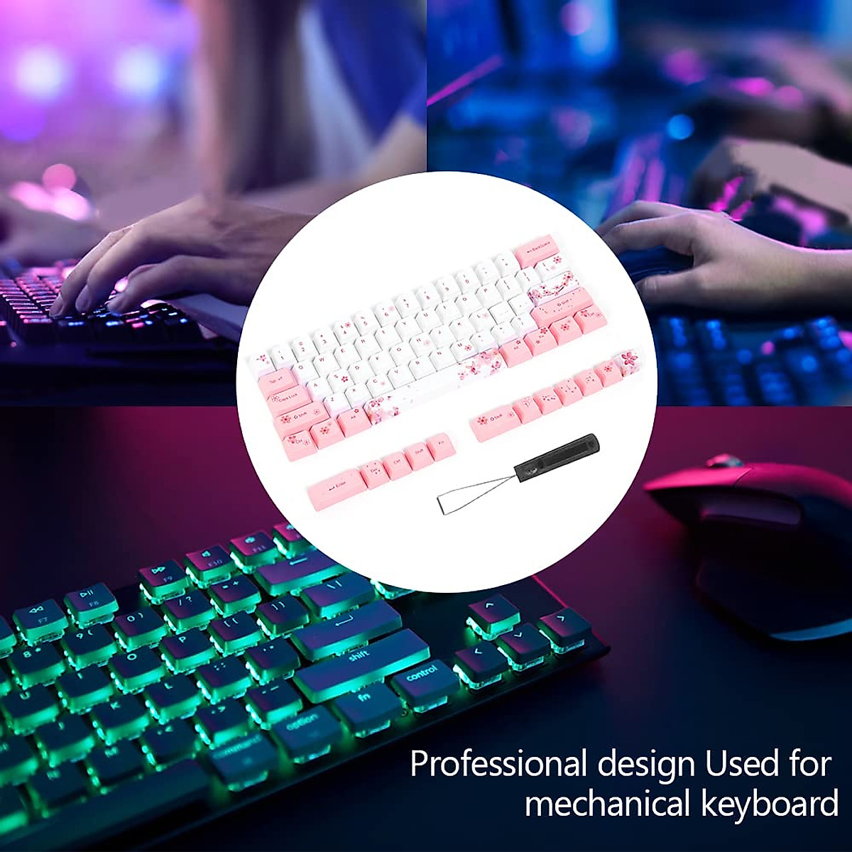 Hopcd Five-Faced Dyed Anime Style PBT Mechanical Keyboard Replacement Bouton Keycaps Set DIY Sublimation PBT Keycaps - 73PCS(Cherry-Blossom)