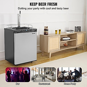 VEVOR Beer Kegerator, Single Tap Draft Beer Dispenser, Full Size Keg Refrigerator With Shelf, CO2 Tank(No Gas), Drip Tray & Rail, 23°F- 82.4°F Temperature Control, 162L, Silver