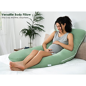 QUEEN ROSE Cooling Pregnancy Pillows, U Shaped Full Body Maternity Pillow for Pregnant Support, Rayon Derived from Bamboo, Buttery Soft, Super Breathable for Hot Sleeper, Green