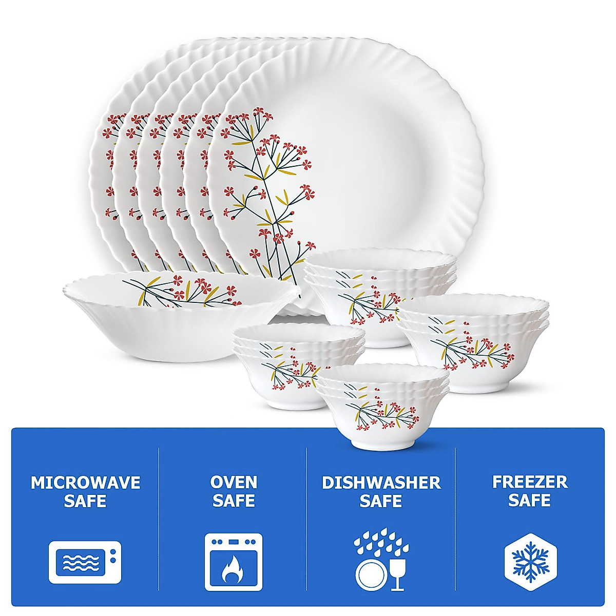 Borosil Gourmet Dinnerware Set For 6, 19 Pieces, White Dinner Plates and Bowls Sets, Chip Resistant Tempered Opal Glass, Stain Resistant, Dishwasher & Microwave Safe Dinner Set For Gifting, Serves 6
