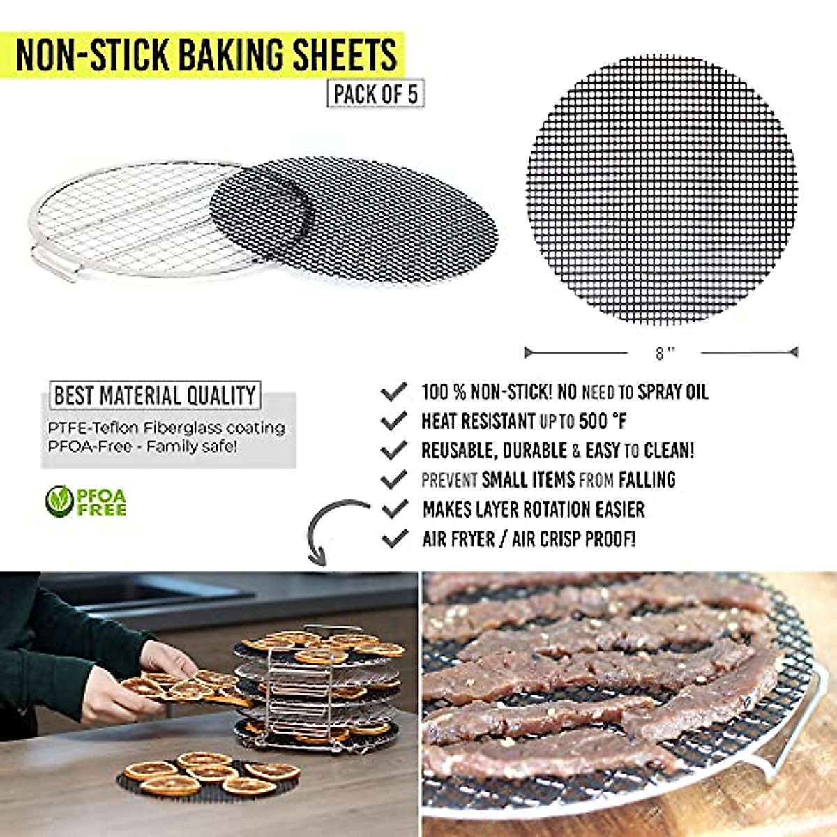 Kitchnplus Dehydrator Rack Stainless Steel Stand. Compatible with Ninja Foodi 6.5 and 8 Quart and Instant Pot 8 Qt Pressure Cooker. Includes Non-Stick Baking Sheets Accessories and Dehydrating Cookbook