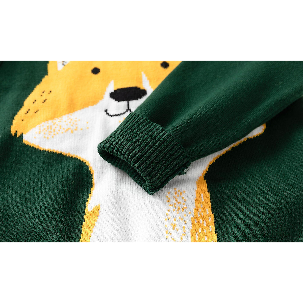 HUAER& Baby Boys Girls Knit Sweater Round Neck Long Sleeve Unisex Cotton Cartoon Animal Pullover Sweatshirt(18-24Months Green Fox)