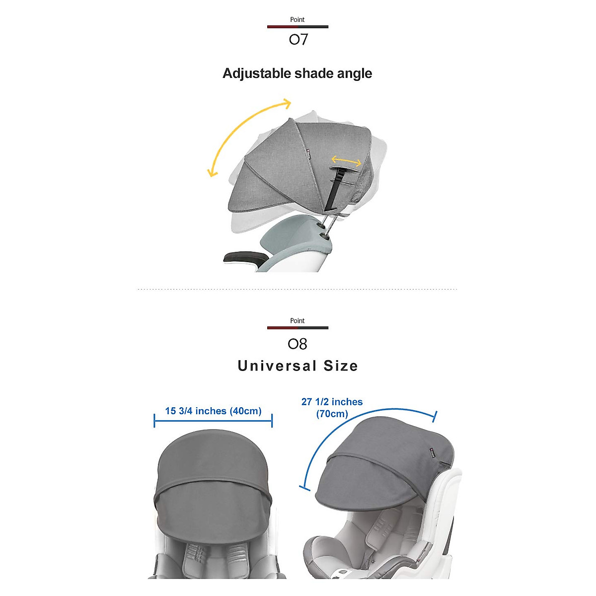 Manito Sun Shade Extender/Auxiliary Canopy for Car Seat (Black Grey)