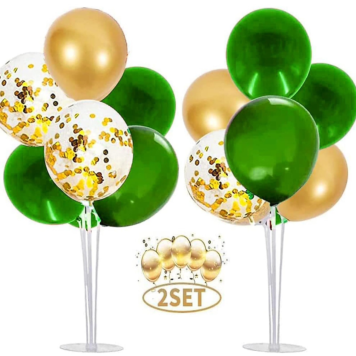 Graduation Decorations 2023 Green Gold/Green Gold Balloons/Green Gold Birthday Party Decorations 2 Set Table Centerpiece Balloons Stand Kit 15pcs for Summer Spring Green Gold Party Decorations
