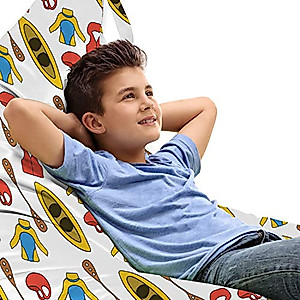 Lunarable Canoe Lounger Chair Bag, Outdoors Hobby Illustration with Canoe Paddle Vest Extreme Sports Themed Pattern, High Capacity Storage with Handle Container, Lounger Size, Multicolor