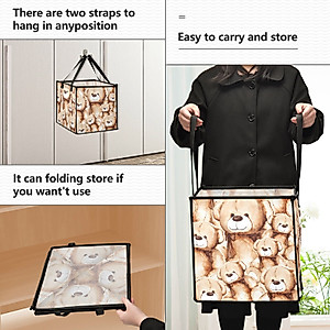 Lovely Teddy Bear Storage Bin Collapsible Toy Storage Basket Cube Laundry Basket Waterproof Nursery Hamper with Handles for Kids Room Nursery Closet Shelf Toys Playroom Decor