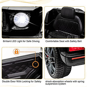 TOBBI Electric Car for Kids, Licensed Mercedes Benz G63 Kids' Electric Vehicle, 12V Kids Ride On Car with Parents Remote Control, Openable Doors/Spring Suspension System/Music's Play/Led Lights-Black