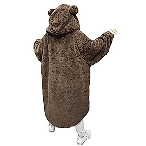 Cute Blanket Hoodie Adult Bunny or Bear Fashion Blanket Hoodies Sweater Furry Fluffy Blanket Sweatshirt Soft Cozy Oversized Women Men,Warm Fleece Sherpa Blanket Jacket,aldult,Brown Bear