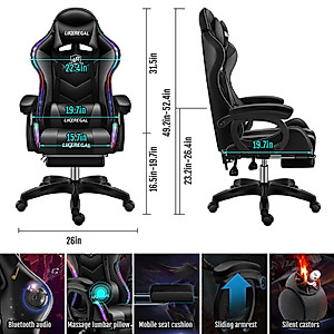 Floor Gaming Chair-135°Reclining Adjustment Gaming Chairs for Adults, with Massager Lumbar Support and Telescopic Footrest Ergonomic Office Chair, Race Game Chair (Black red)