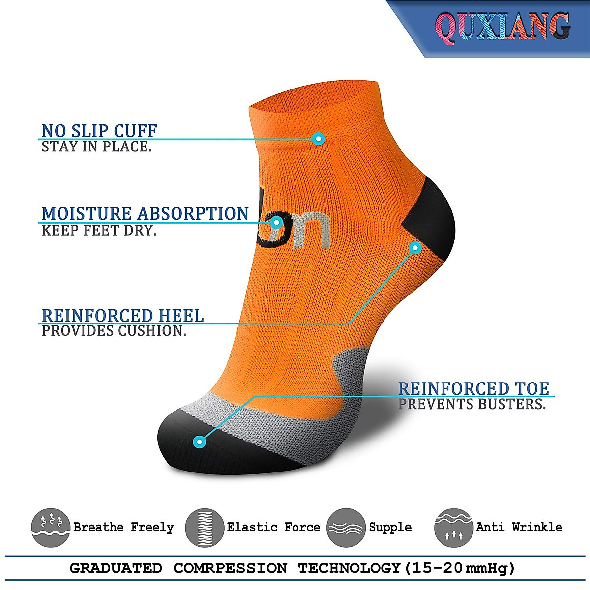 QUXIANG Compression Socks for Women & Men Circulation 3/6/7 Pairs Arch Ankle Support 15-20 mmHg Best for Running Cycling (Multi 04,L/XL)
