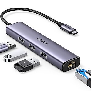UGREEN USB C to Ethernet Adapter, 4 in 1 USB C Hub Ethernet with 3 USB 3.0 Ports/Gigabit Rj45, Plug & Play, Thunderbolt (3/4) to Network Adapter for MacBook Pro/Air, XPS, iPad Pro, iPhone 15 Pro/Max