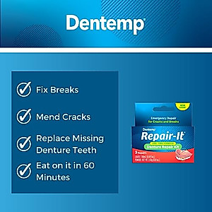 Dentemp Repair Kit - Repair-It Advanced Formula Denture Repair Kit (Pack of 3) - Denture Repair Kit Repairs Broken Dentures - Denture Repair to Mend Cracks & Replace Loose Teeth