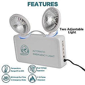 OTYTY Emergency Lights for Home Power Failure, LED Emergency Lights with Battery Backup, 2 Adjustable Heads Lamp & 90-Minute Minimum Capacity, Ultra-Bright 200 Lumens, UL Certified, 2 Pack