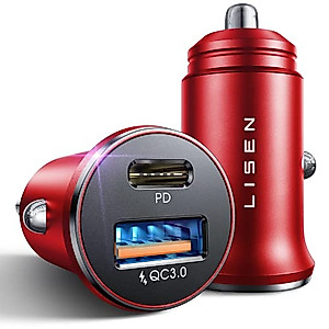 2-Pack USB C Car Charger Fast Charging[PD30W&QC18W, Red], Type C Car Cigarette Lighter USB Charger, LISEN USBC Car Charger Adapter Compatible with iPhone 14 Pro Max Plus 13 12, iPad, Samsung, Pixel