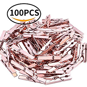 Mini Plastic Clips, 100 Pieces Rose Gold Photo Paper Pegs Clothespins Craft Clips for Hanging Pictures Clothes Paper Arts Crafts, Length : 3.5cm