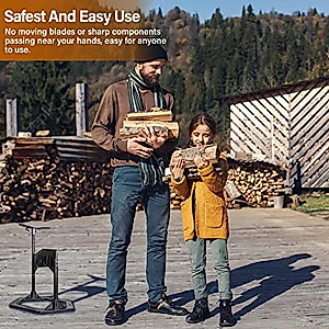 Firewood Kindling Splitter, XXL Upgraded Patented Manual Log Splitter Wedge, Open Top Ring Design, Could Accomodate Larger Logs, 15.8'' Tall Heavy Duty Wood Cracker with Firewood Tote Bag & Gloves