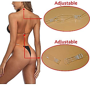 SHERRYLO Clear Straps Thong Bikini Swimsuit for Women Cheeky Brazilian Thongs Bikinis Sexy No Tan Line String Bathing Suits