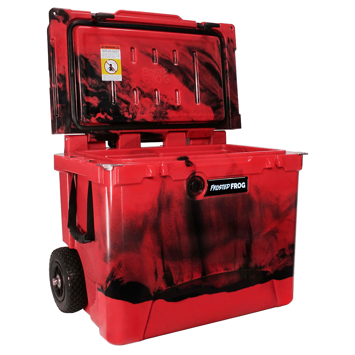 Frosted Frog 60 Quart Ice Chest Heavy Duty High Performance Roto-Molded Commercial Grade Insulated Cooler with Telescoping Handle and Wheels (Red Camo)