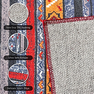 RUGSURE Washable Area Rugs 4' x 6' - 1/6 Thick - Moroccan-Inspired -Stain & Water Resistant Non-Slip - Resistant Rug for Living Room, Bedroom, Nursery, Pet & Child Friendly (Blue and Red)