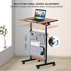 KOUPA Height Adjustable Standing Desk with Storage Bag 16 x 24 in, Portable Rolling Mobile Stand Up Table with Wheels, 360° Flip Laptop Computer Desk for Home Office, Rustic Brown