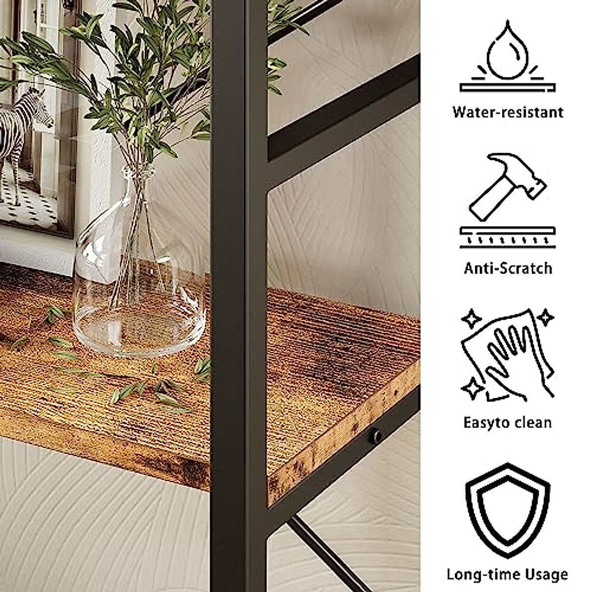 IRONCK Industrial Bookcases and Bookshelves, 5-Tiers Corner Bookcase with Curved Panels, L Shaped Shelf with Metal Frame for Open Storage for Living Room Home Office