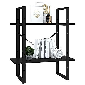 SLGSDMJ Industrial Style Open Office Bookshelf, Ladder Bookshelf, Shelving Unit, Closet Organizer, Multipurpose Storage Cabinet,2-Tier Book Cabinet Black 23.6"x11.8"x27.6" Chipboard