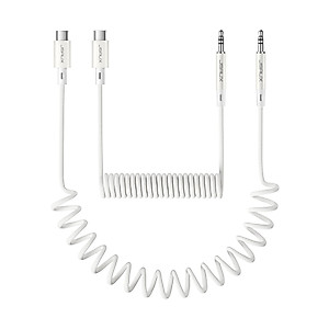 JSAUX USB C to 3.5mm Aux Audio Spring Cable 2-Pack, Type-C to 1/8" Male Stereo Jack Cord Car Compatible with iPhone 15 /Plus/Pro/Pro Max, Android, iPad Pro, Pixel, Headphone, Galaxy S24 S23 S22-5ft
